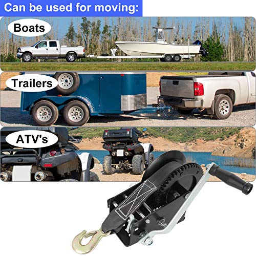 3000lbs Heavy Duty Hand Winch with 26FT Strap and Safety Pawl, 2 Gear ...