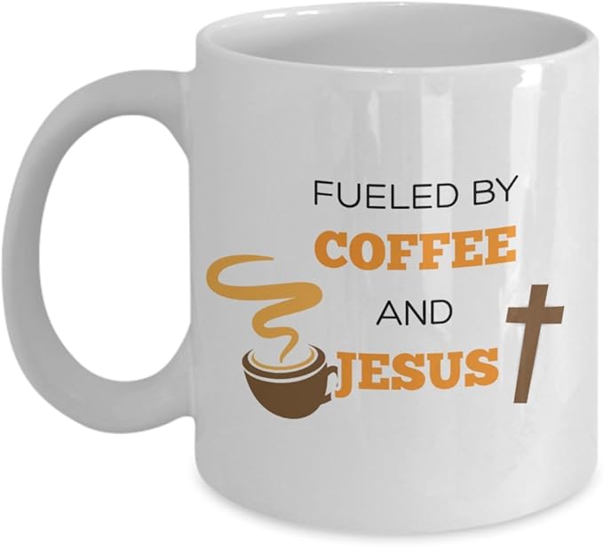 Amazon.com: God Coffee Mug- 11oz Cup - "Fueled by coffee and Jesus ...