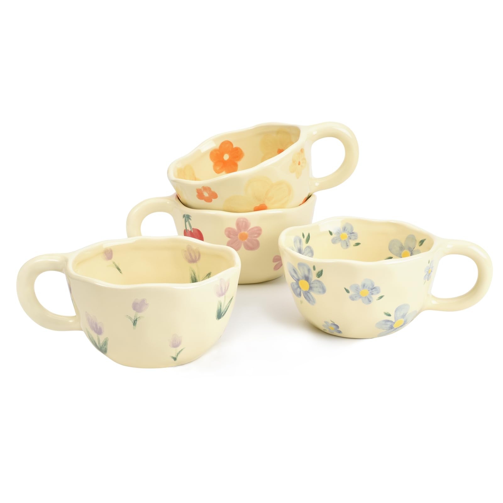 Koythin 4-Piece Ceramic Coffee Mugs, Creative Flower Mug for Office and ...
