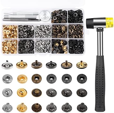 TLKKUE 120 Sets Leather Snap Fasteners Kit, Snap Buttons with Rubber ...