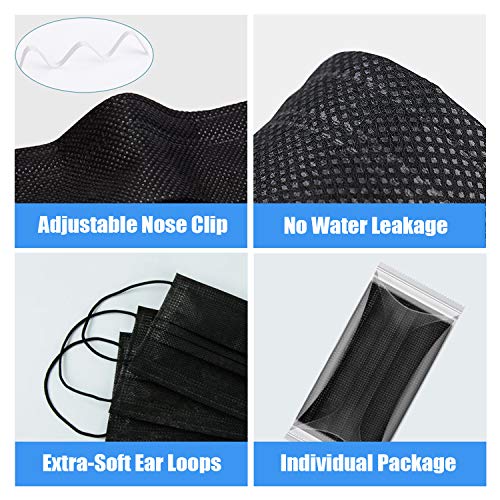 Black Disposable Face Mask, Individually Wrapped Black Face Masks 50Pcs ...