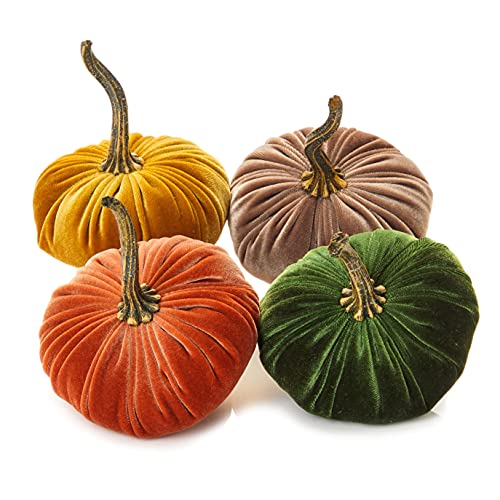 Small Velvet Pumpkins Set of 4 Includes Harvest Gold Taupe and Olive ...