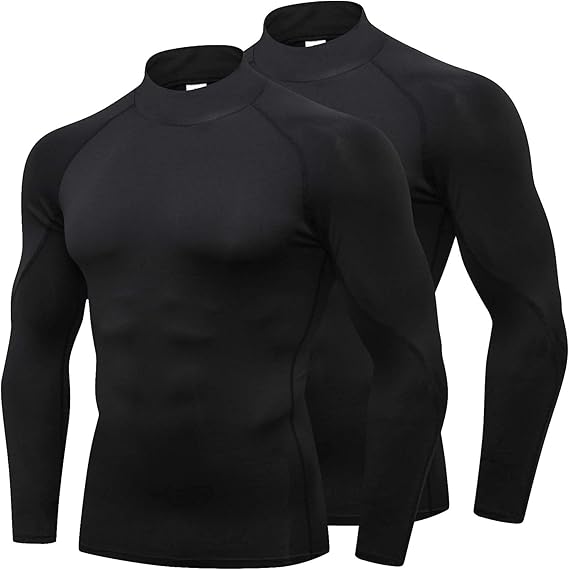 Mens 2 Pack Mock Turtleneck Compression Shirt Long Sleeve Sports ...