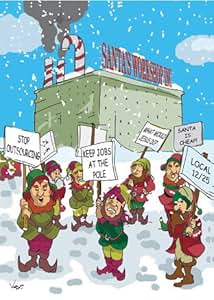 Amazon.com : Elves on Strike Christmas Card : Greeting Cards : Office ...