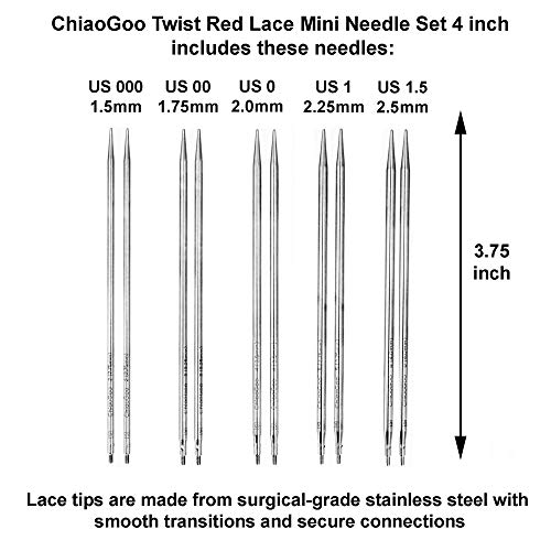 ChiaoGoo Twist Red Lace 4-Inch Mini 7400-M Interchangeable Circular ...