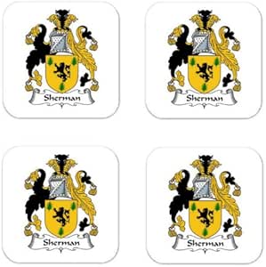 Amazon.com: Sherman Family Crest Square Coasters Coat of Arms Coasters ...