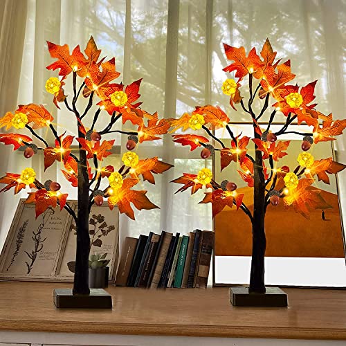 [ 2 Pack & Timer ] TURNMEON 24 Inch Fall Lighted Maple Tree ...