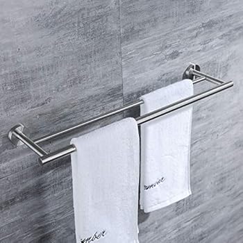 Premium Modern Double Towel Bar Rack w/Round Base (24 Inches)- Brushed ...