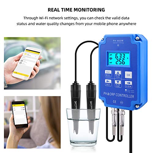 RCYAGO 2-in-1 Digital pH ORP Redox Controller WiFi Output Power Relay Monitor with Separate ...