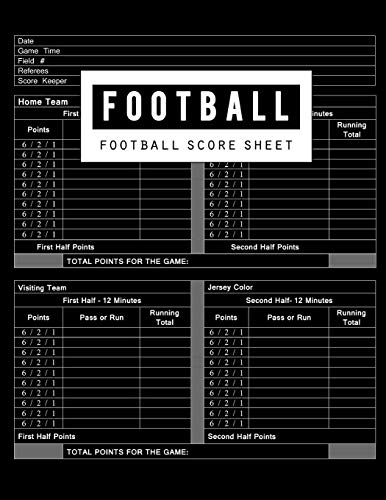 Football Score Sheet: Football Game Record Keeper Book, Football ...