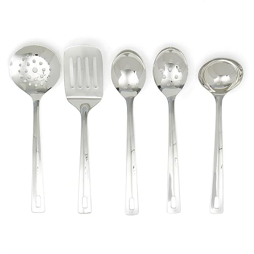 5-Piece Stainless Steel Cooking Utensil Set with Ergonomic Handles and ...
