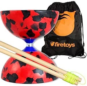 Amazon.com: Firetoys Jester Medium Diabolo (R/Bk) Wooden Diablo Sticks ...