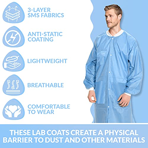MEDICAL NATION Pack of 10 Disposable Lab Coats - Blue - Durable SMS ...
