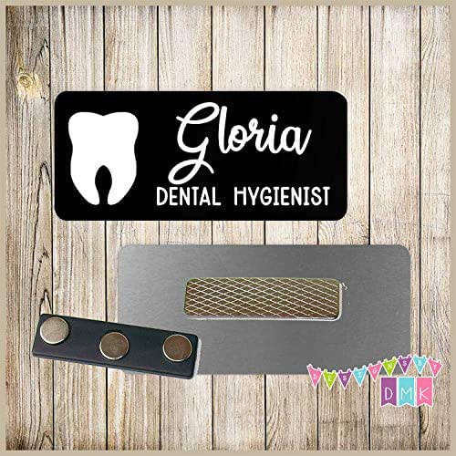 Amazon.com: Tooth- Dental - Black - PERSONALIZED - Custom Name Tag - 1. ...