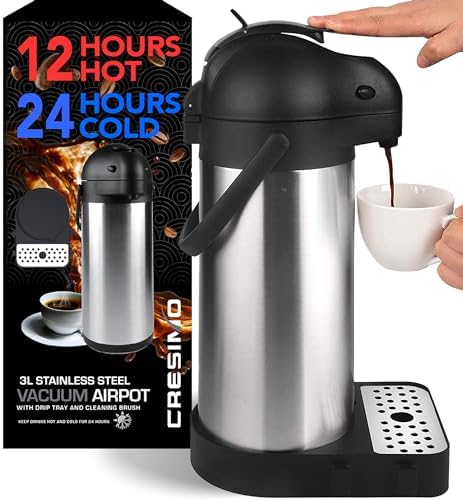 Cresimo 101 Oz (3L) Airpot Thermal Coffee Carafe/Lever Action/Stainless ...
