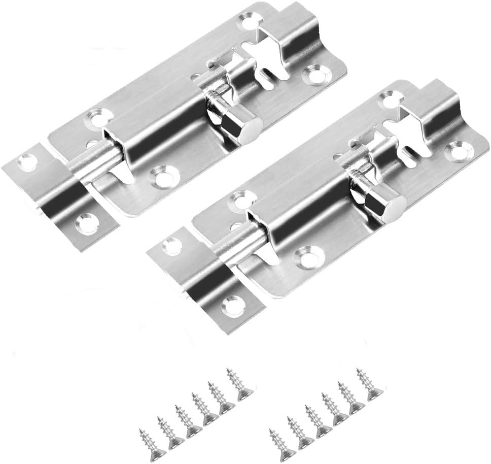 Moscare 2 Pack Door Sliding Latch Bolt Lock, 3 Inch Stainless Steel ...