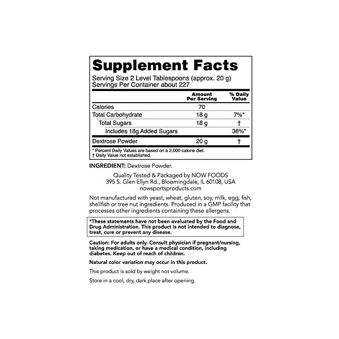 NOW Sports Nutrition, Dextrose Powder (Monosaccharide), Energy ...