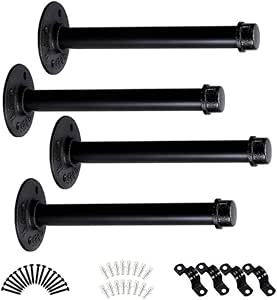 Amazon.com: 3/4 Gas Pipe Shelf Brackets 10" inch 4 PCS Black Rustic ...