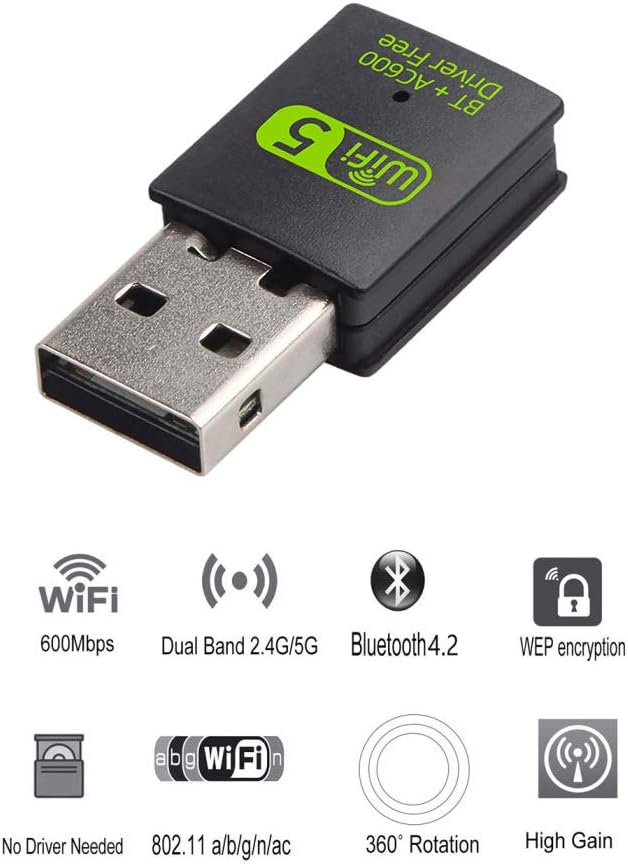 HAL WiFi Bluetooth USB Adapter for PC, Wireless Dongle 600mbps Dual ...