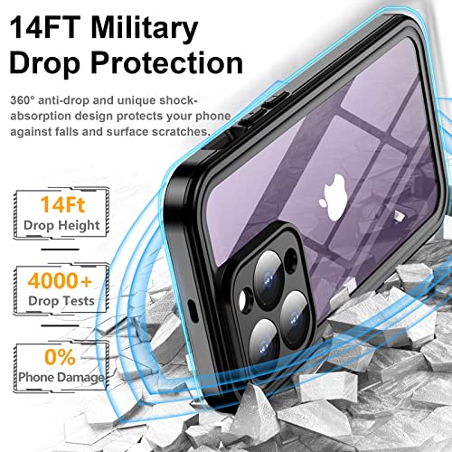 Temdan for iPhone 14 Pro Max Case Waterproof,Built-in 9H Tempered Glass Screen Protector[IP68 ...