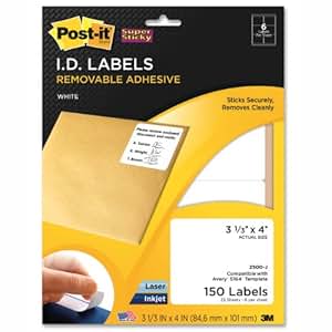 Amazon.com : Post-it Super Sticky Removable Identification Labels, 3.33 ...