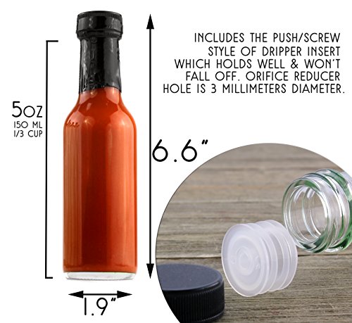 Two Dozen 5-Ounce Empty Hot Sauce Bottles (24-Pack); Clear Glass Woozy ...
