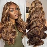 Amazon.com: Ombre Lace Front Wig Human Hair - 13x6 HD Body Wave Highlight Lace Frontal Wigs ...