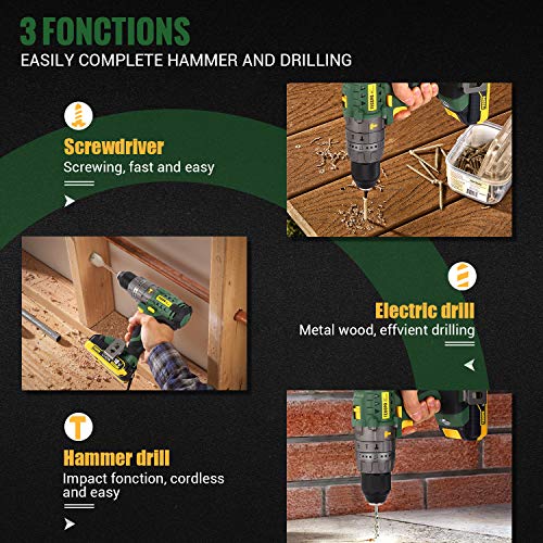 Taladro Percutor a Batería, TECCPO Taladro Atornillador 18V, Max Par 60 ...