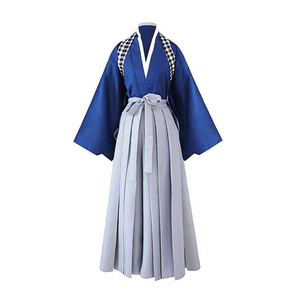 DJF Men's Kendo Hakama Aikido Japanese Samurai Costume Judo Martial Arts Uniform (Blue, L) for ...