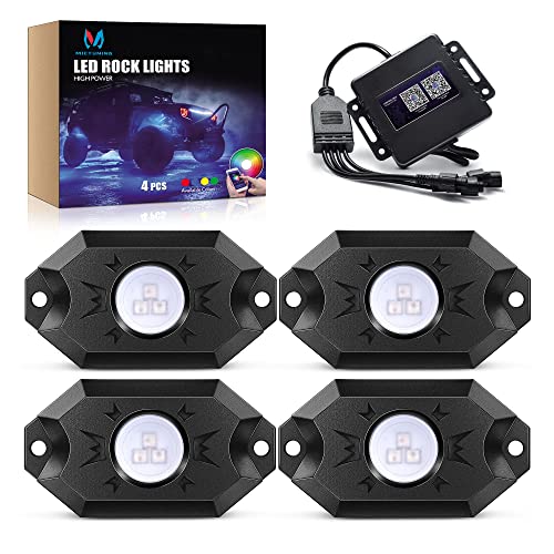 MICTUNING RGB LED Rock Lights with Upgraded APP Bluetooth Controller, Timing Function, Music ...