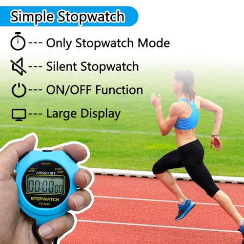 MUSHPORT Stopwatch Timer Only Stopwatch Mode, ON/Off Silent Simple ...