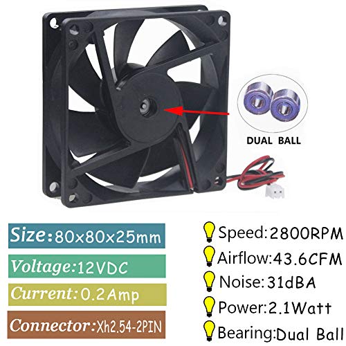 Gdstime 80mm x 25mm 8025B 12V Dual Ball Bearing DC Brushless Cooling ...