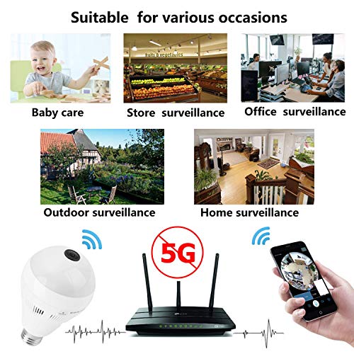 Wireless Hidden Light Bulb Camera, VR 360 Panoramic 1536P WiFi Light ...