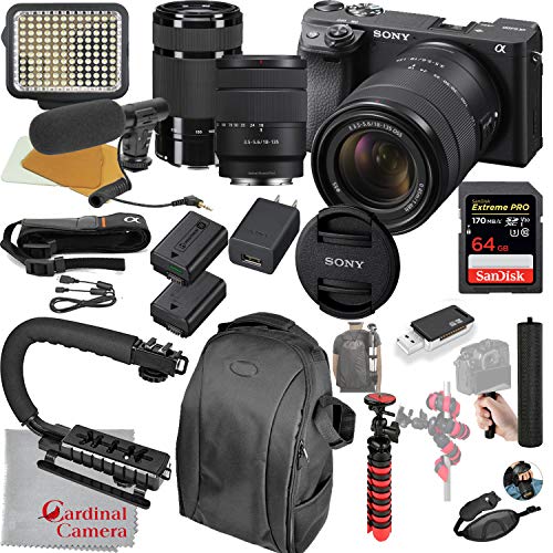 Sony Alpha a6400 Mirrorless Camera with 18-135mm and 55-210mm Lenses Video Bundle + LED Video ...