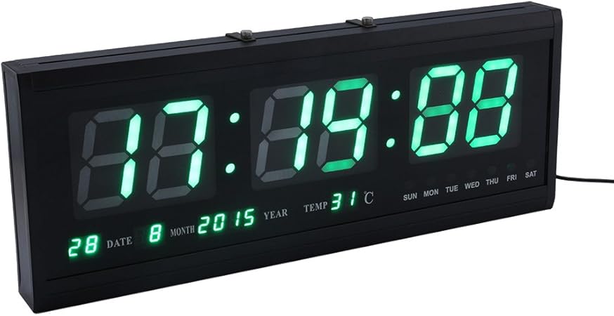 Large Digital LED Calendar Clock, Day and date, for use on a shelf or ...