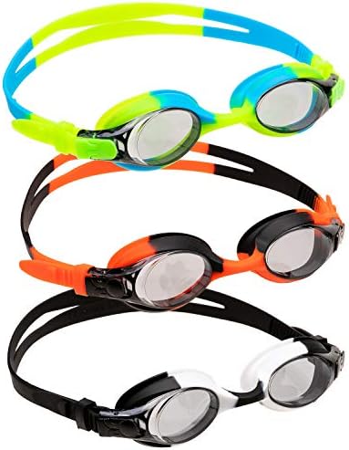 Kids Swim Goggle 3 Packs, Leak Proof Swimming Goggles (Red Black, Black ...