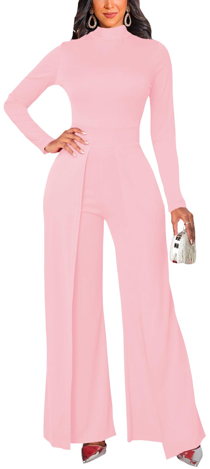 Women's Elegant Plus Size Formal Jumpsuits Dressy Casual Long Sleeve ...