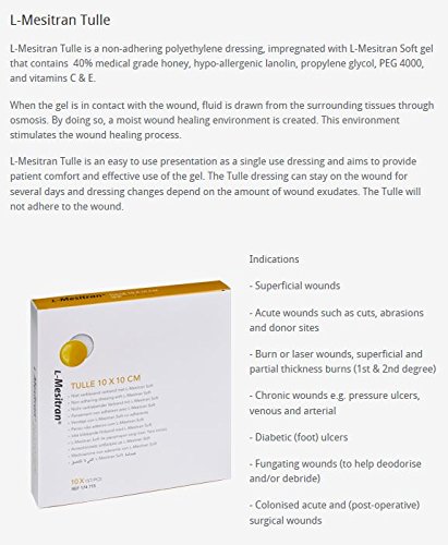 L-Mesitran Medical Honey Tulle Dressing - 4" x 4" - Box of 10