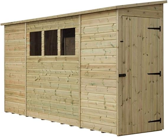 EMS Retail 8X3 GARDEN SHED SHIPLAP PENT ROOF TANALISED 3 WINDOWS LOW ...