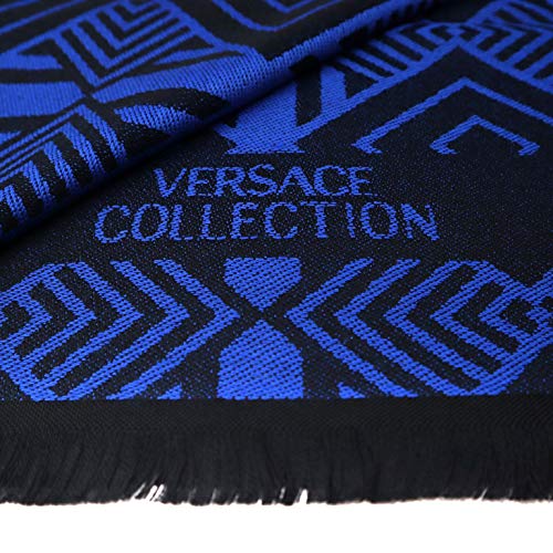 Versace Collection Men's Geometric Block Pattern Wool Scarf Black Royal ...