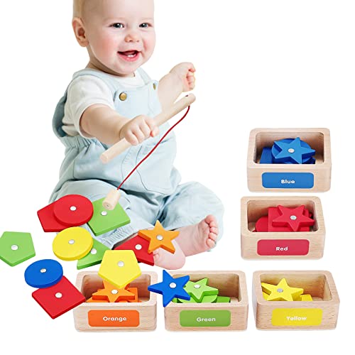 TANGZHIFEIYUE Montessori Wooden Sorting & Matching Fishing Game -2-in-1 ...