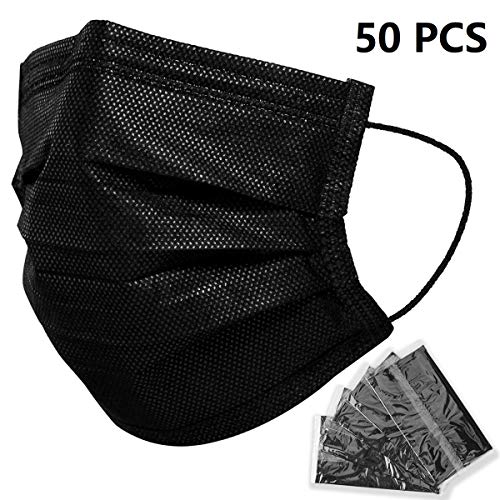 Individually Packaged 50 Pack Black Disposable Face Masks - Unisex Oral ...