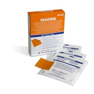 inadine dressing (iodine) 5cmx5cm new box of 25 sterile dressings ...