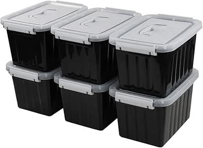 Tstorage 6 L Plastic Latch Box with Lid, Plastic Storage Box, Black and ...