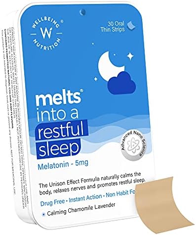 Wellbeing Nutrition Melts Restful Sleep, Plant Based Melatonin 5mg with ...