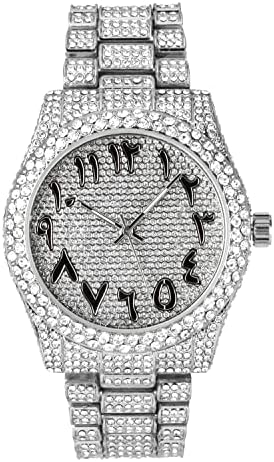 Mens Silver Iced Out Arabic Dial Watch with Bling-ed Out Dial - 40mm ...