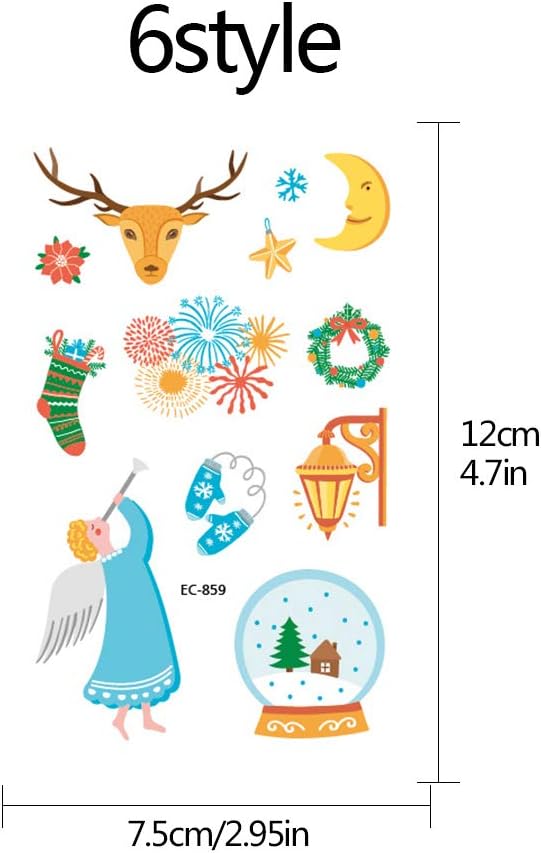 Christmas Temporary Tattoos,6 Sheets Xmas Tattoos Children’s Christmas ...