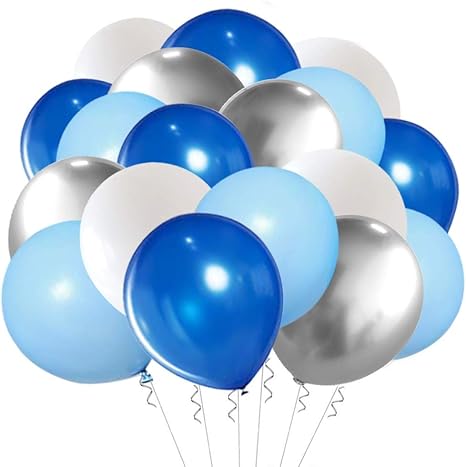 Blue Silver White Latex Balloons, 50pcs 12 inch Royal Blue and Silver ...
