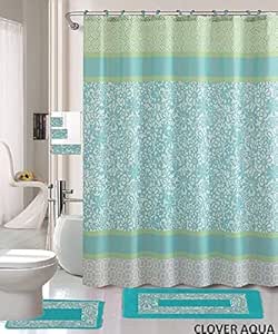 Amazon.com: 18 Piece Bath Rug Set Aqua Blue Green Print Bathroom Rugs ...