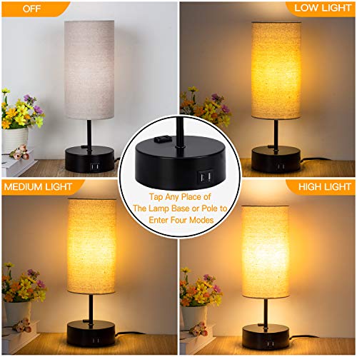 3 Way Dimmable Touch Table Lamp, 2 Fast Charging USB Ports with Power ...
